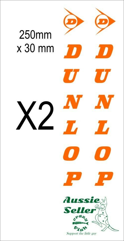 DUNLOP decals VERTICAL TWO (2) 250 x 30 mm each choose your color ...
