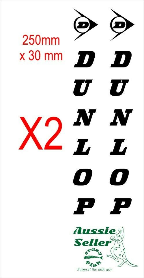 DUNLOP decals VERTICAL TWO (2) 250 x 30 mm each choose your color ...