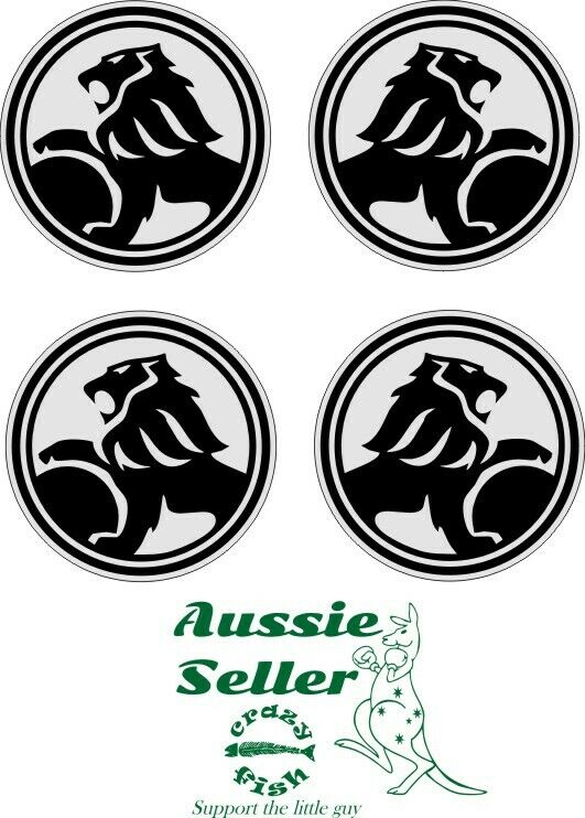 Holden Centre caps Stickers Matt Black/Silver FOUR (4) 50 mm each ...