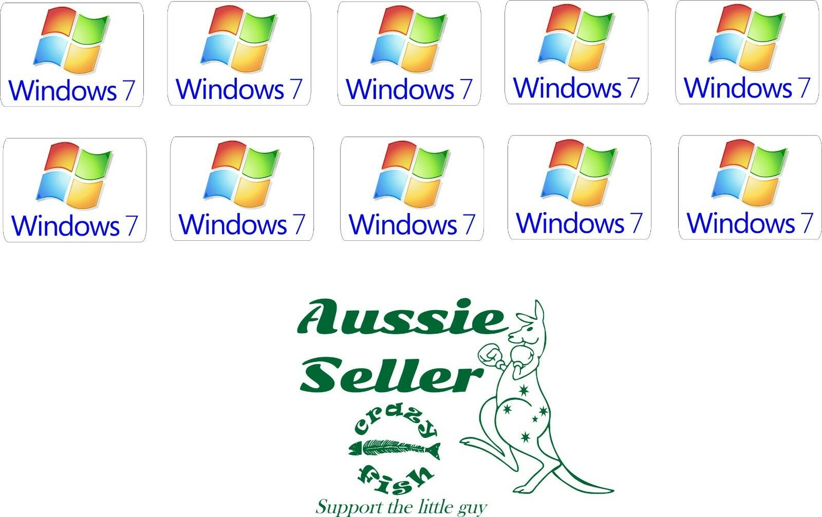 Windows 7 Stickers TEN (10) 22 x 16 mm each - Crazyfish