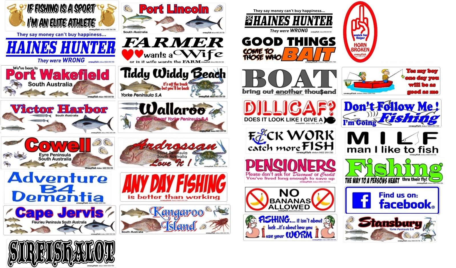 Fishing and Related bumper Stickers choose any Three (3) only - Crazy Fish