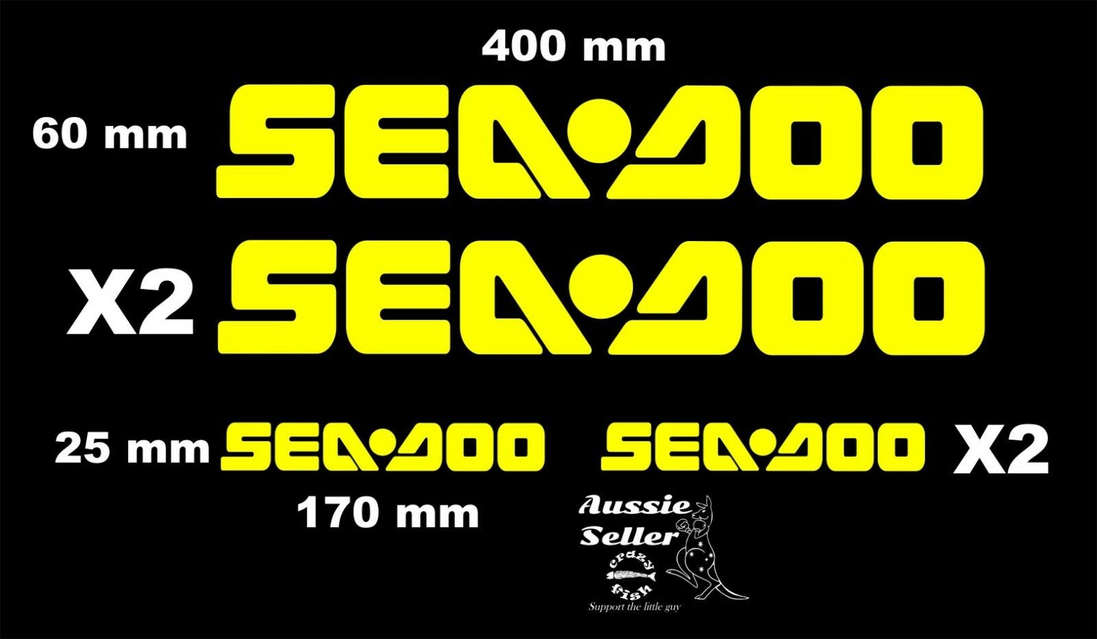 Sea Doo vinyl decal kit FOUR (4) decals choose your color - Crazy Fish