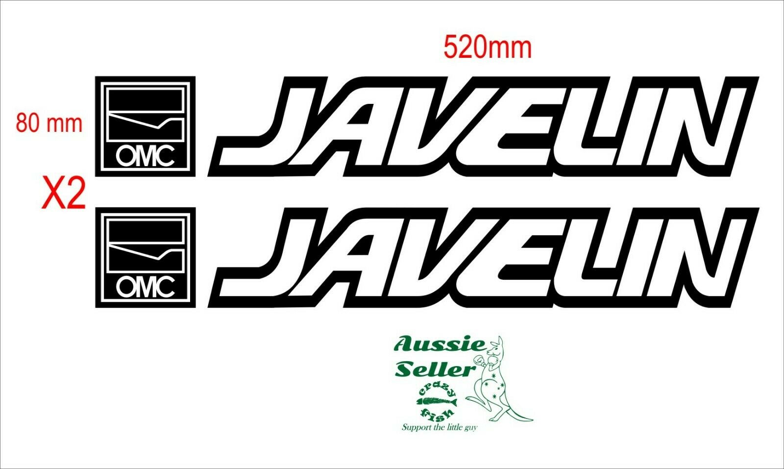 Javelin #2 retro boat decals 520 x 80 mm each CONFIRM your color ...