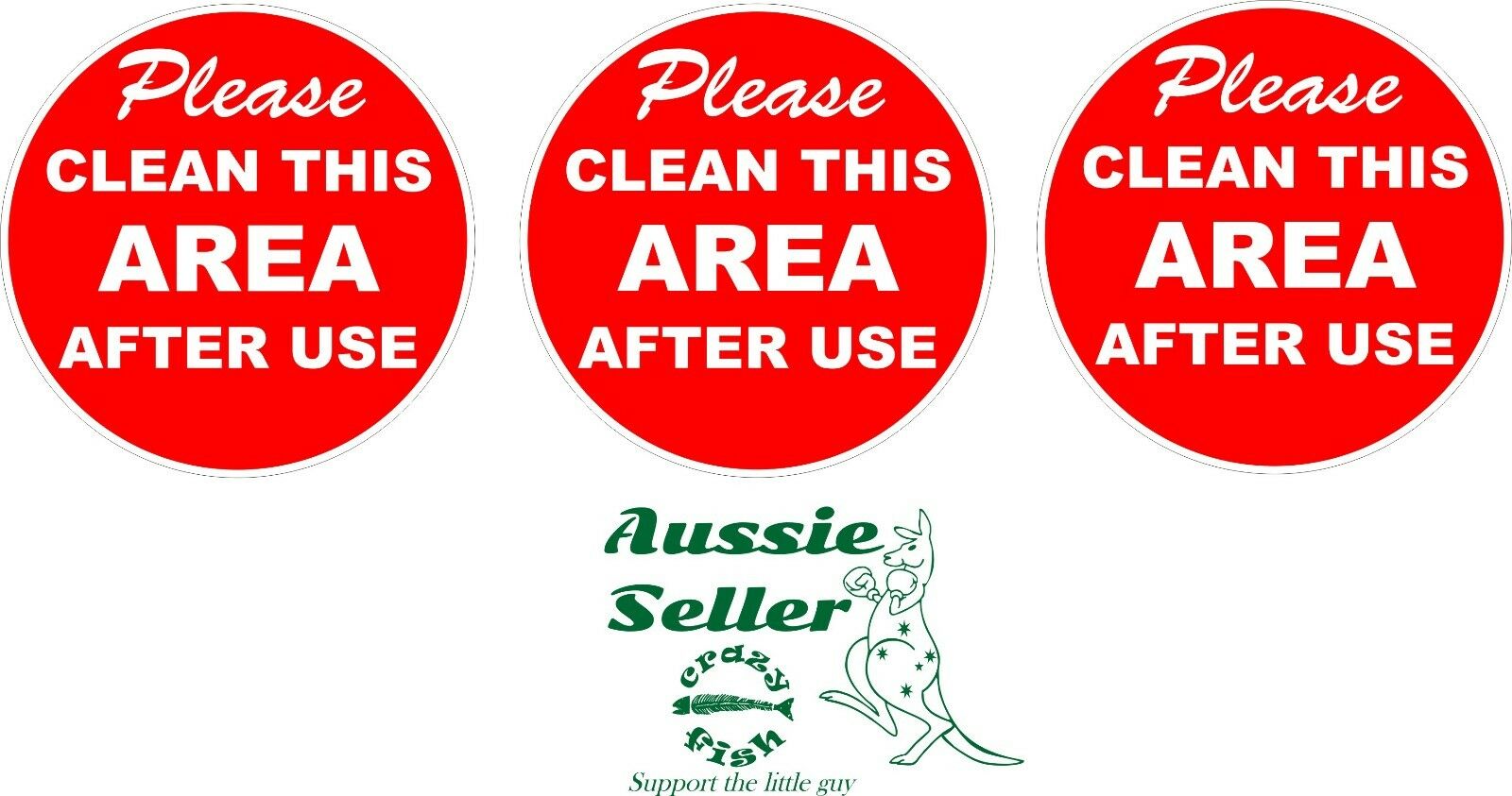 Clean Area After Use Stickers THREE (3) 90 mm each - Crazyfish