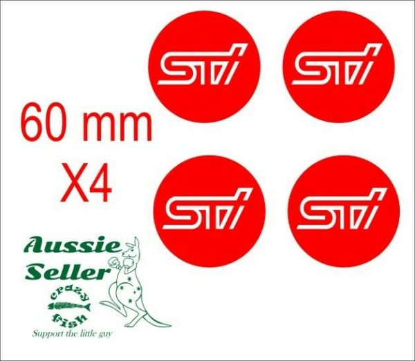 Subaru STI rim cap decals FOUR (4) 60 mm each two color combination ...