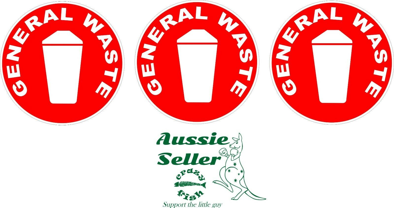 GENERAL WASTE Stickers THREE (3) 90 mm each - Crazyfish