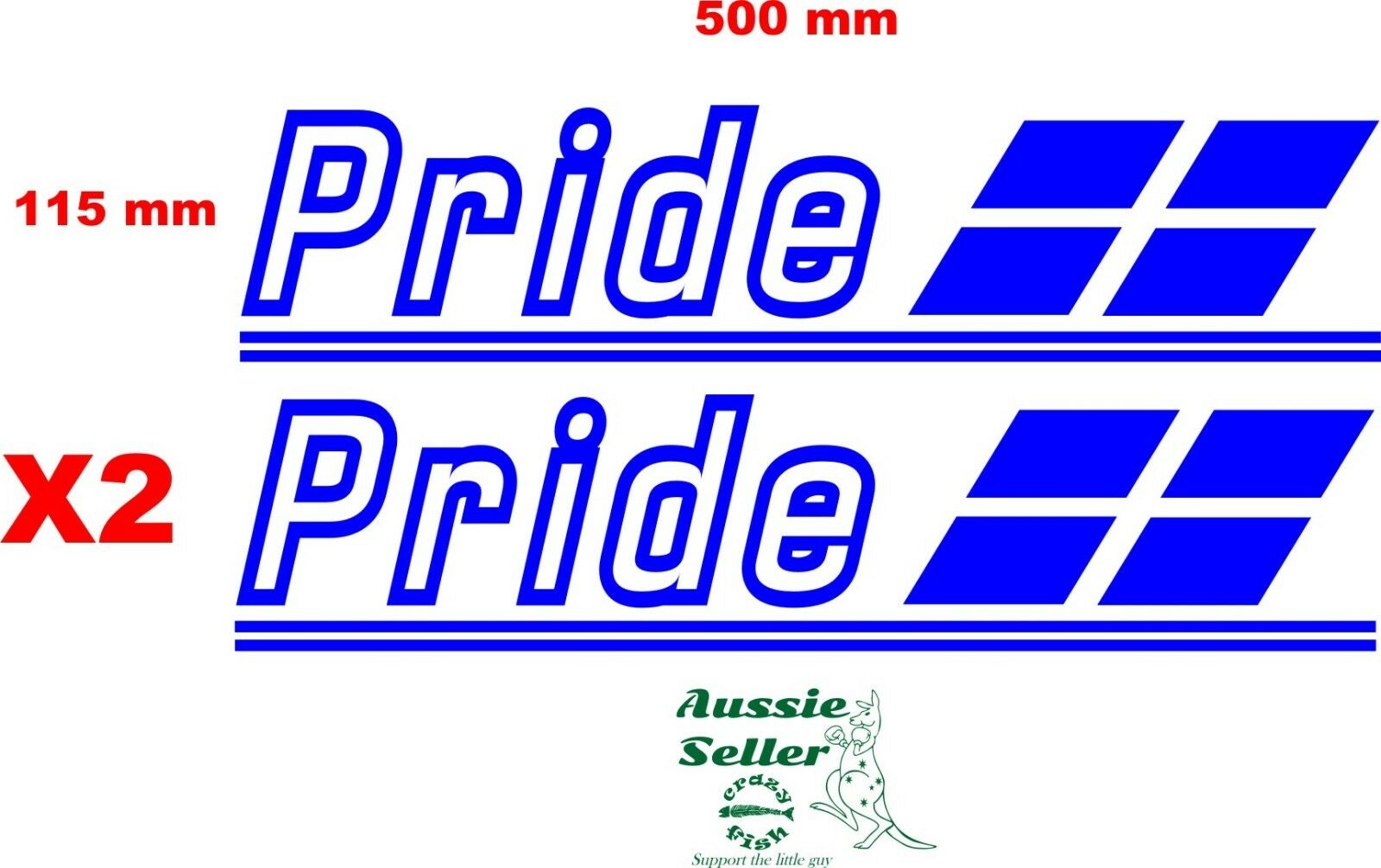 Pride boat decals TWO (2) 500 x 115 mm each choose your color - Crazy Fish